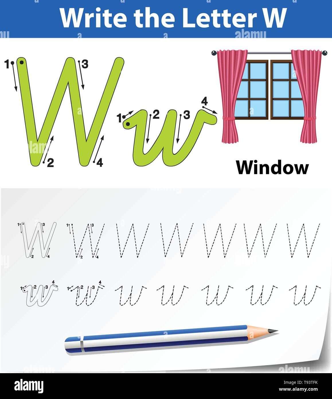Letter W tracing alphabet worksheets illustration Stock Vector Image ...