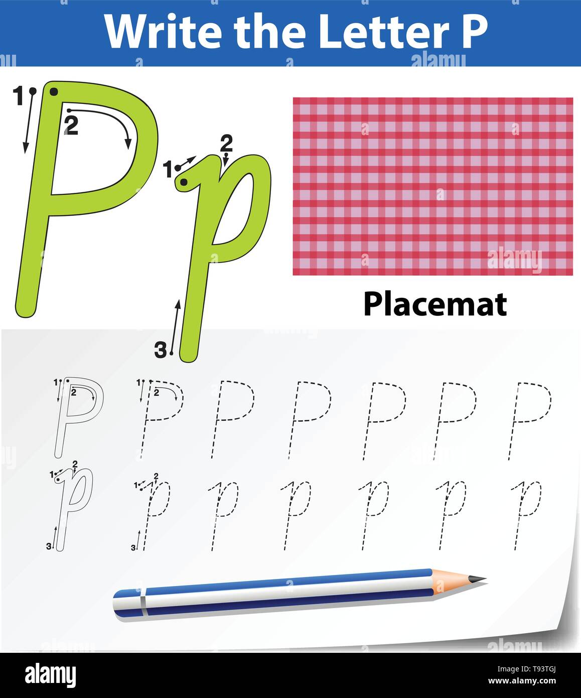 Letter P tracing alphabet worksheets illustration Stock Vector Image ...