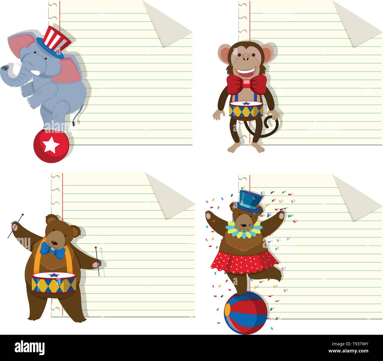 Set of circus animal note template illustration Stock Vector Image ...