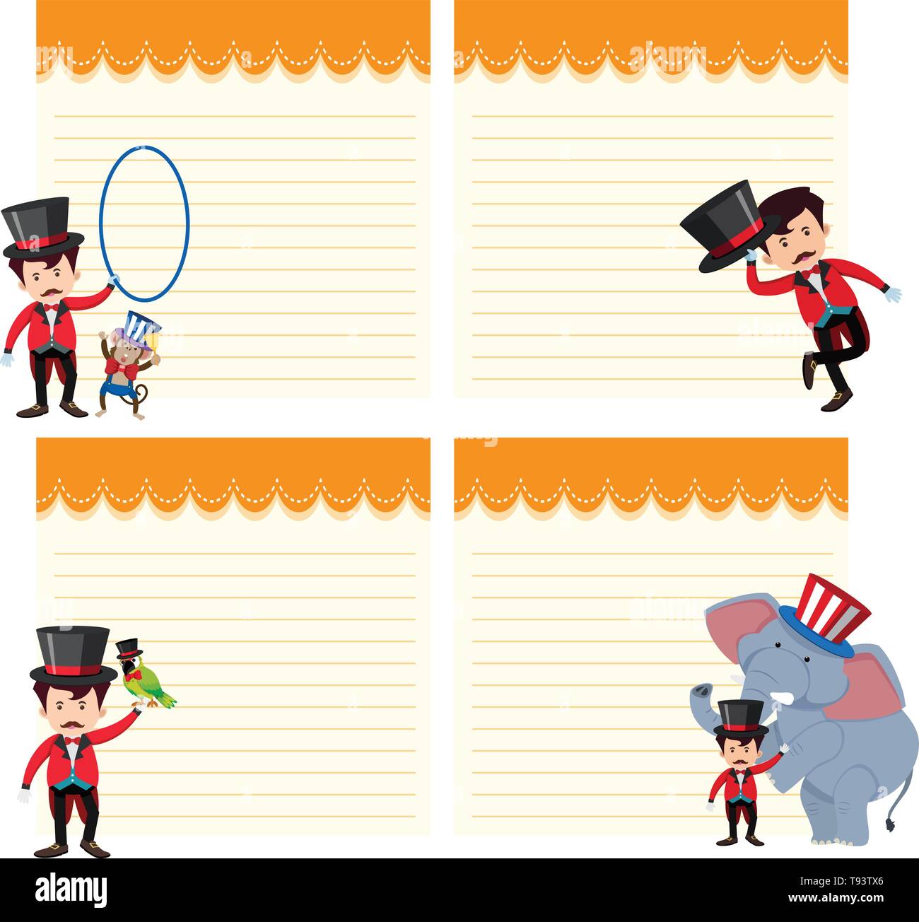 Set of circus show on note template illustration Stock Vector Image ...