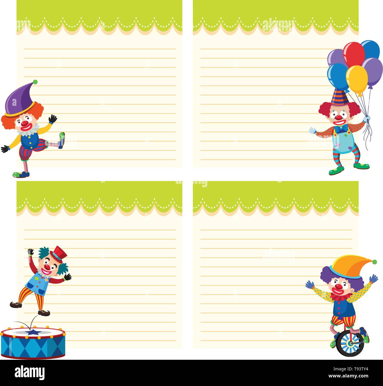 Set of clown on note template illustration Stock Vector Image & Art - Alamy