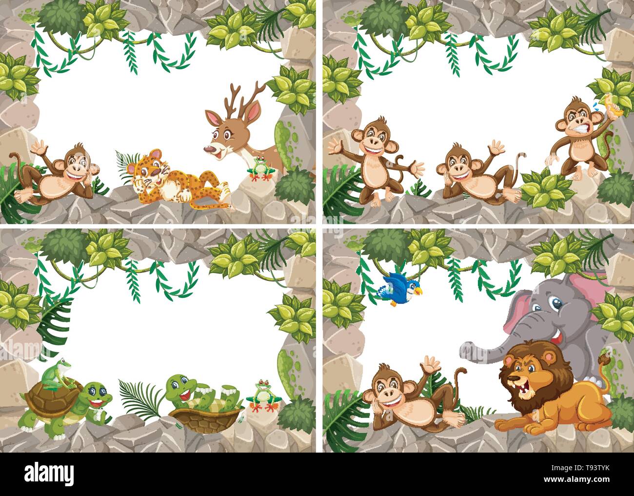 Set of wild animals nature frame illustration Stock Vector Image & Art ...