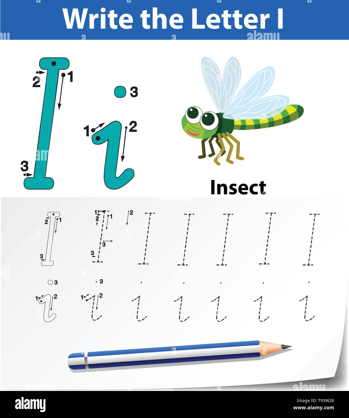 Letter I tracing alphabet worksheets illustration Stock Vector Image ...