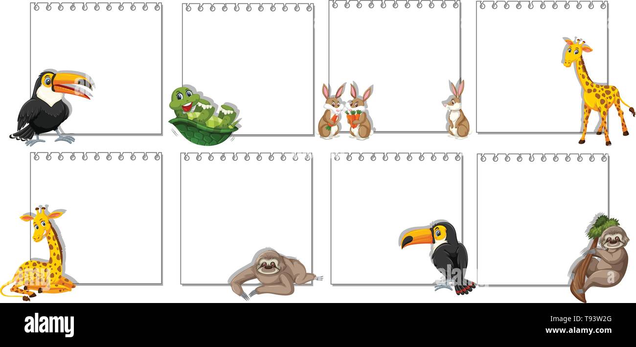 Set of animal on note template illustration Stock Vector Image & Art ...