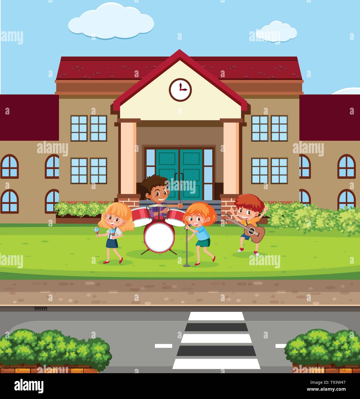 Student band playing at school illustration Stock Vector Image & Art ...