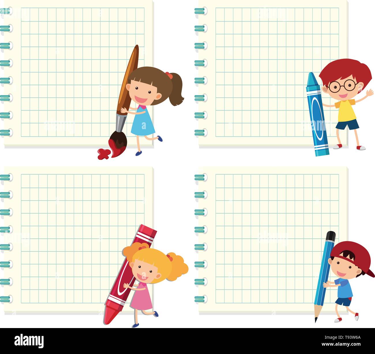 Set of children on note template illustration Stock Vector Image & Art ...