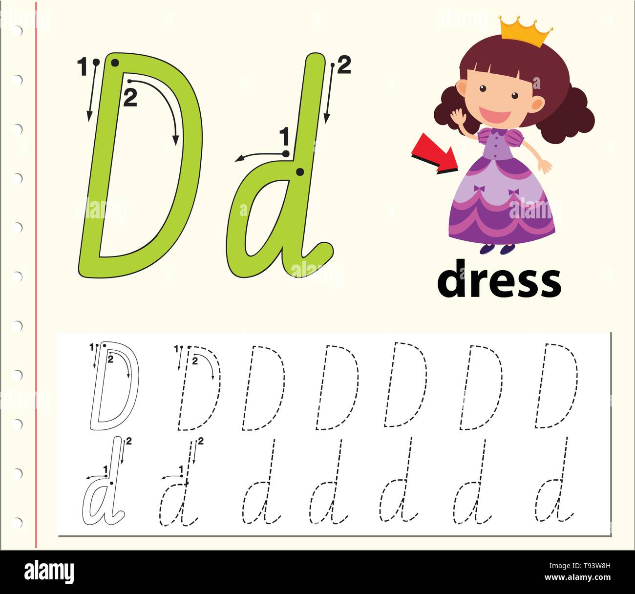 Letter D tracing alphabet worksheets illustration Stock Vector Image ...
