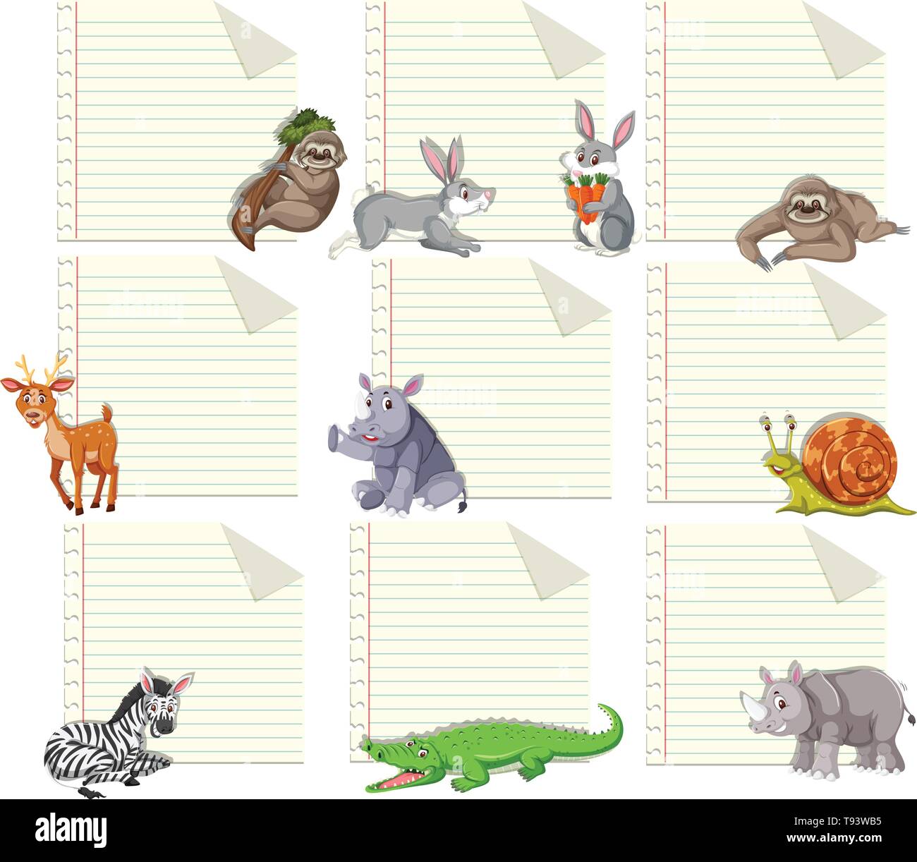 Set of animal on note template illustration Stock Vector Image & Art ...