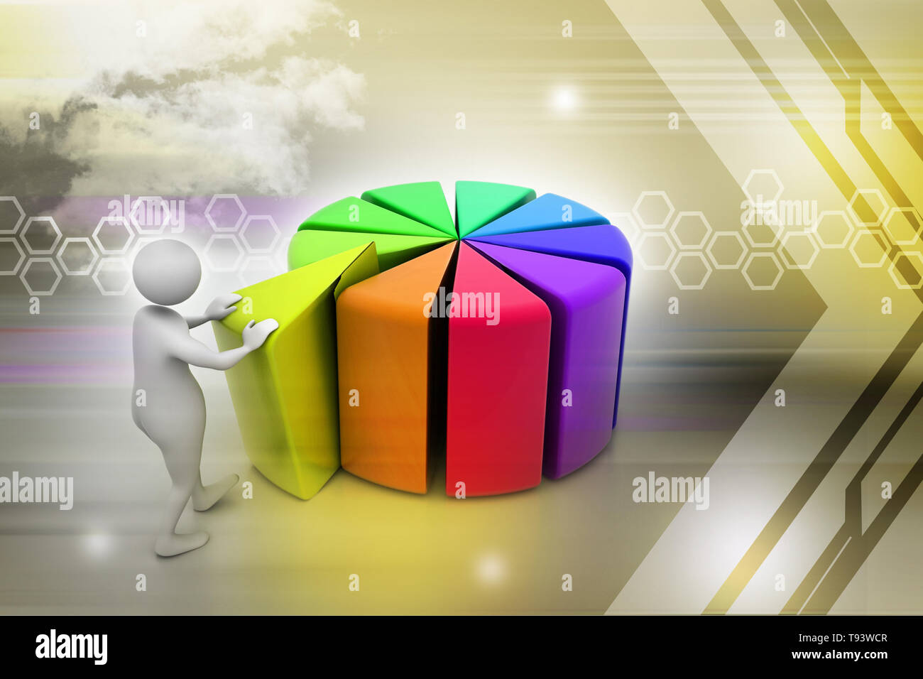 3d man pushing peace of pie chart Stock Photo - Alamy