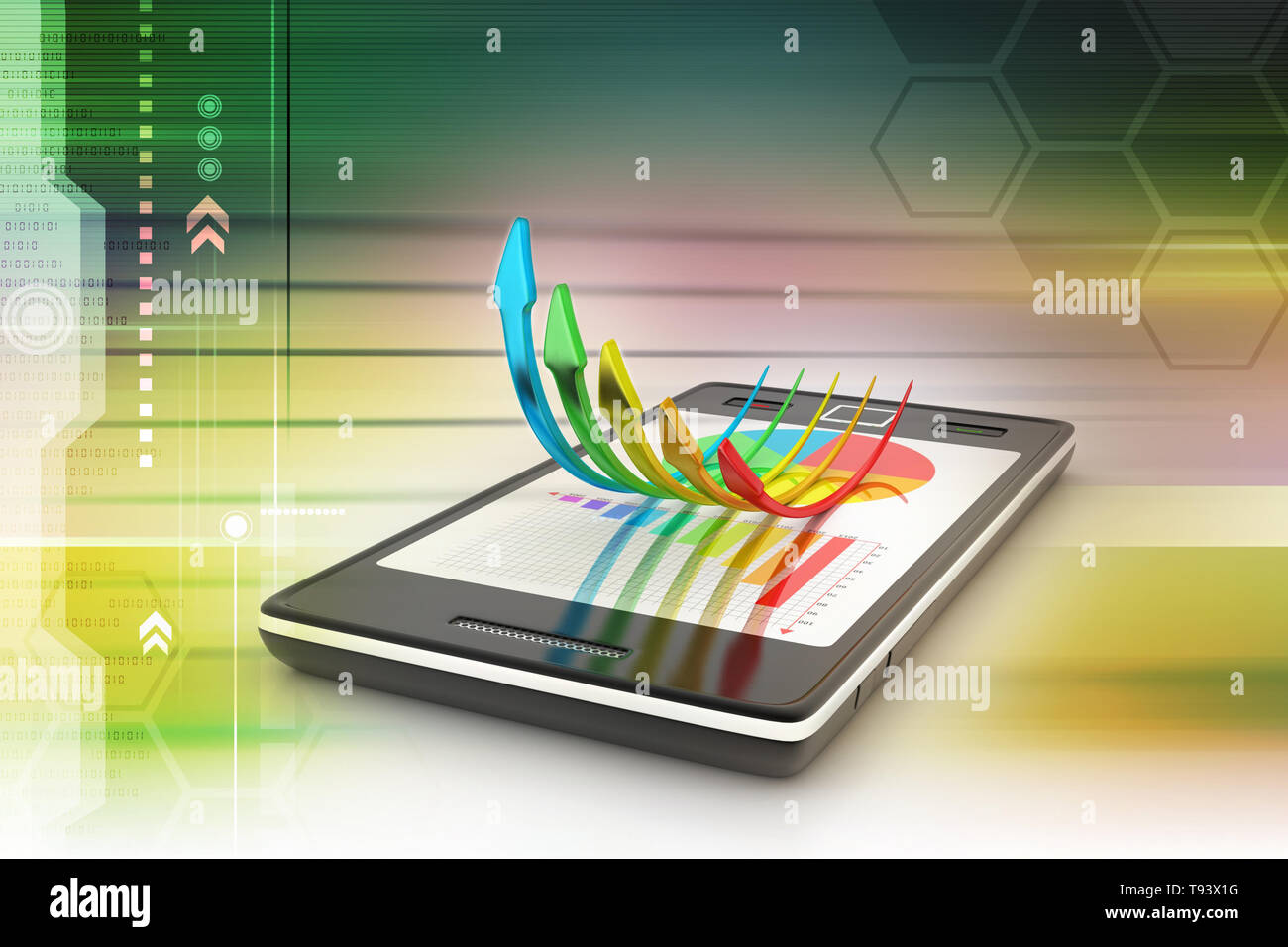 Smart phone showing a growth graph and a pie chart Stock Photo - Alamy