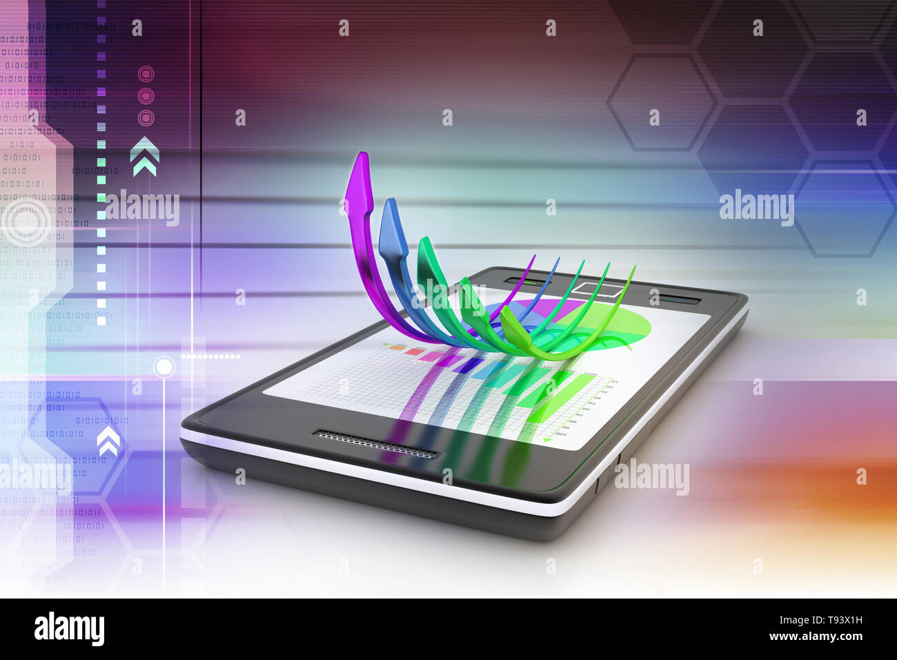 Smart phone showing a growth graph and a pie chart Stock Photo - Alamy