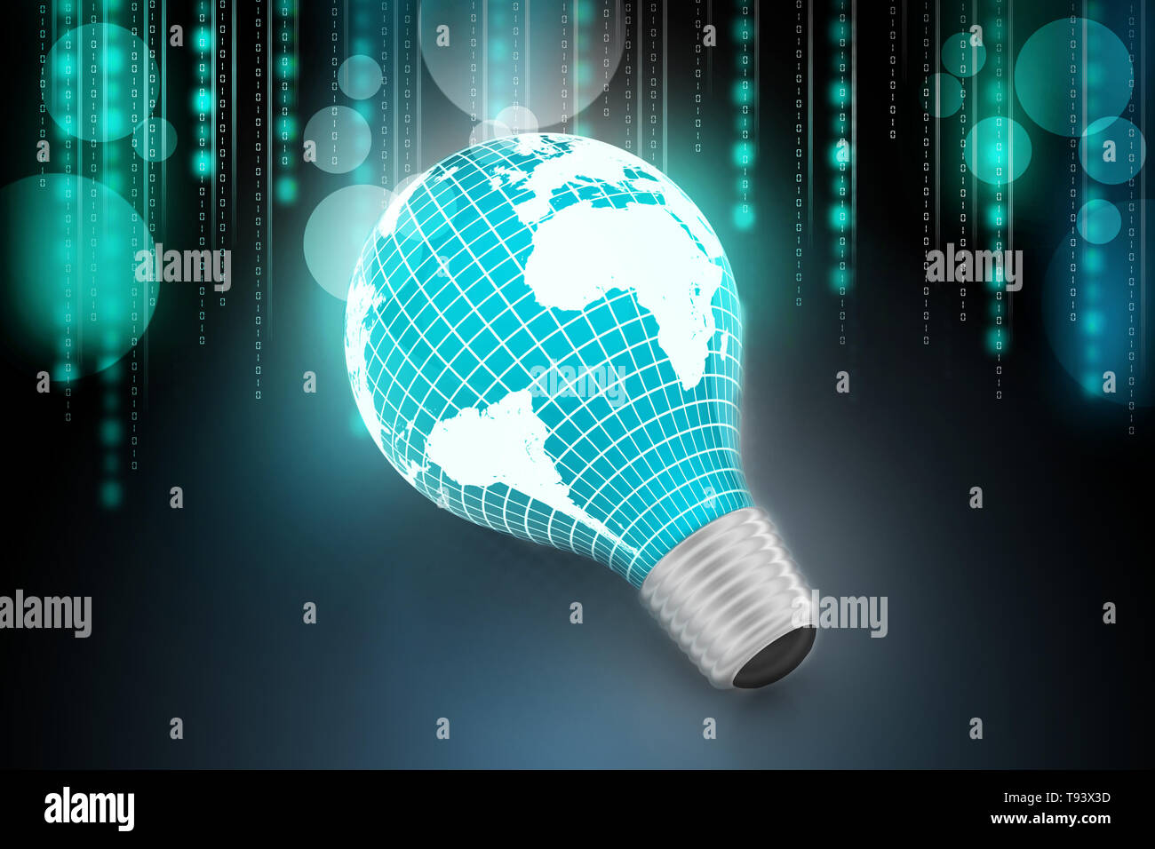 an electric light bulb with a world map Stock Photo - Alamy