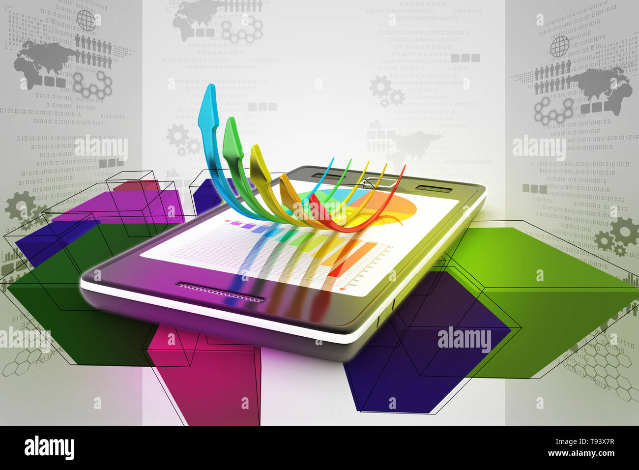 Smart phone showing a growth graph and a pie chart Stock Photo - Alamy