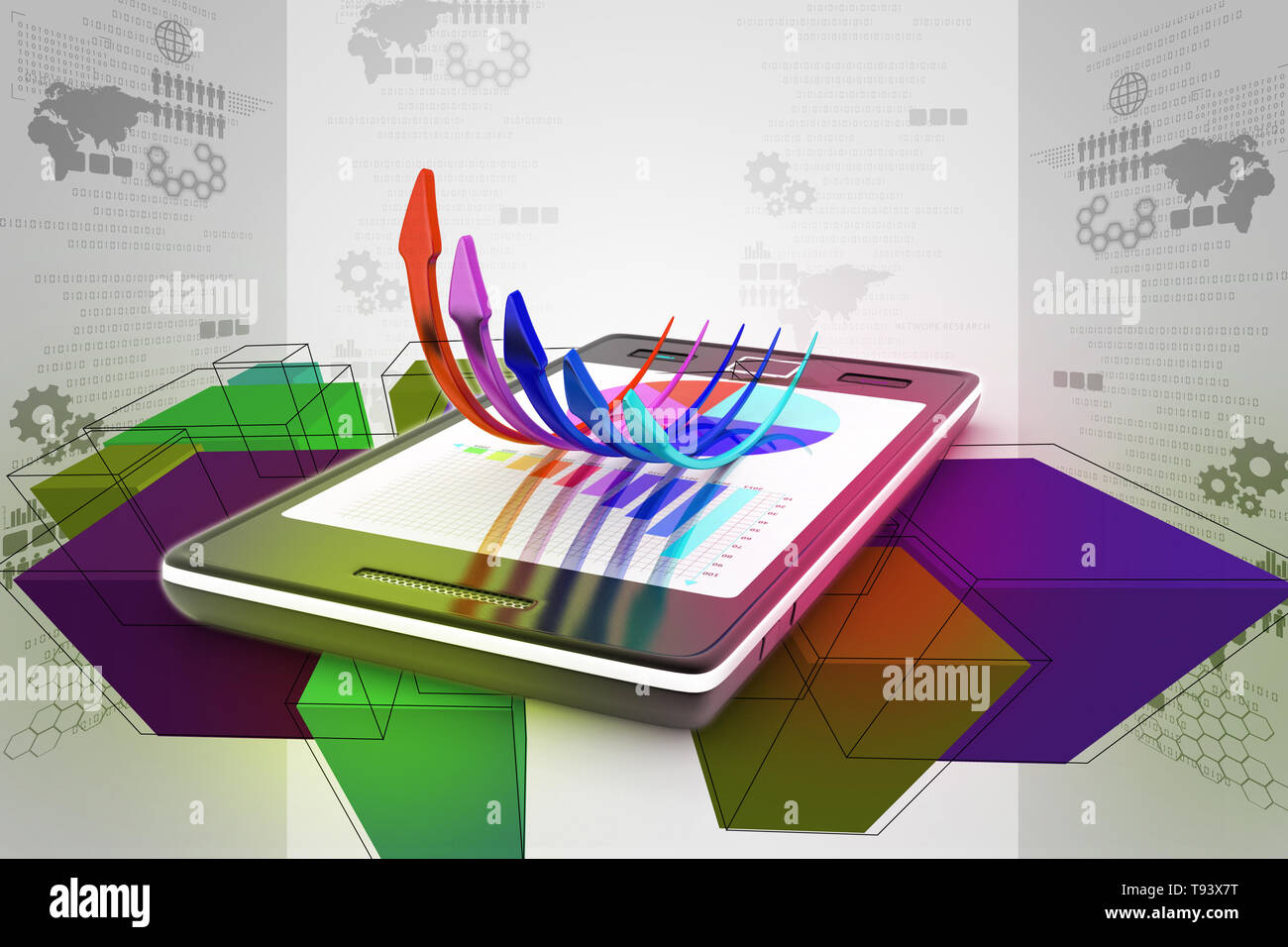 Smart phone showing a growth graph and a pie chart Stock Photo - Alamy