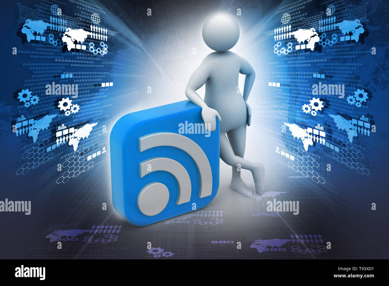 3d man with rss sign Stock Photo - Alamy