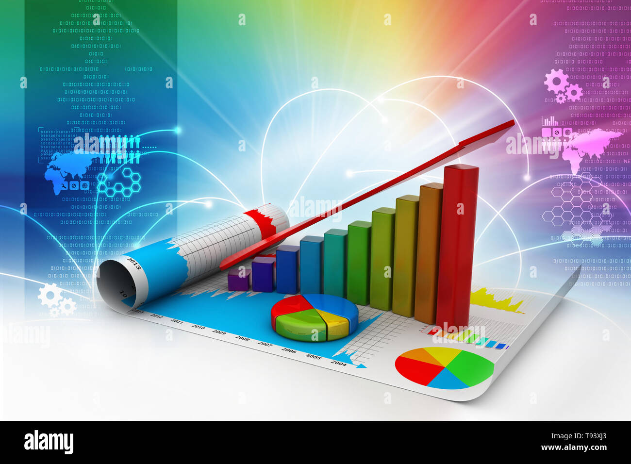 Business growth graph and pie chart Stock Photo - Alamy