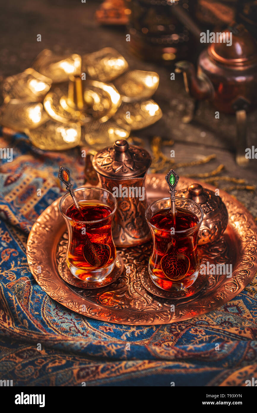 Cup of turkish tea served in traditional style Stock Photo - Alamy