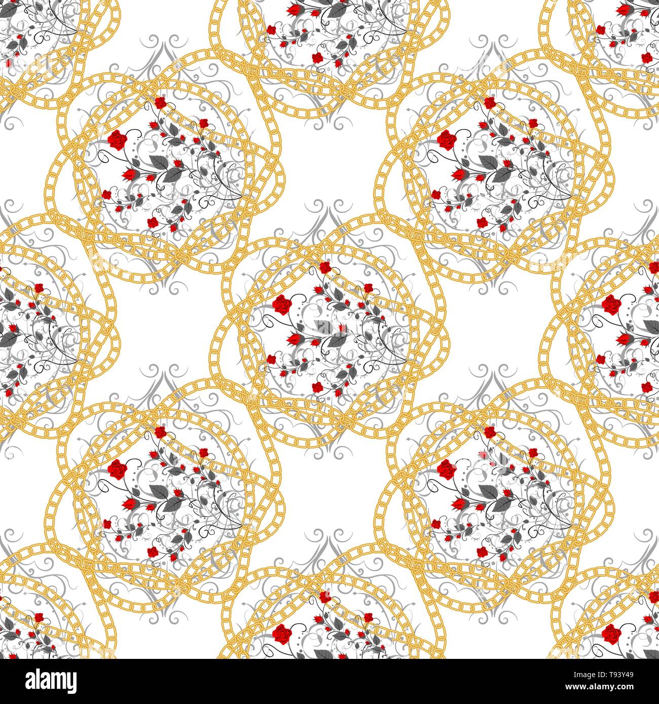 Red rose Flower ang gold chain seamless pattern eps 10 Stock Vector ...