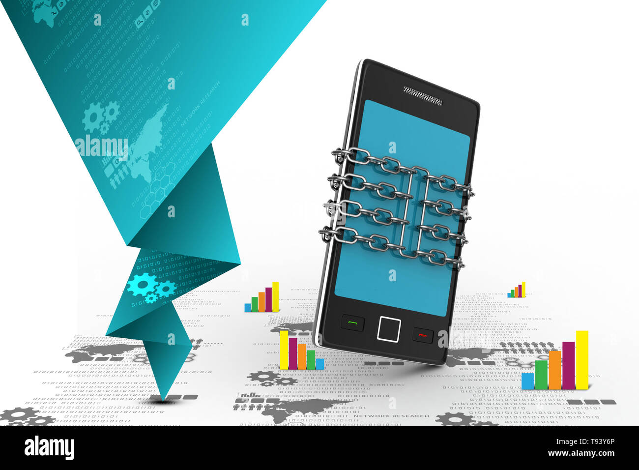 Smart phone with chain, safety concept Stock Photo - Alamy