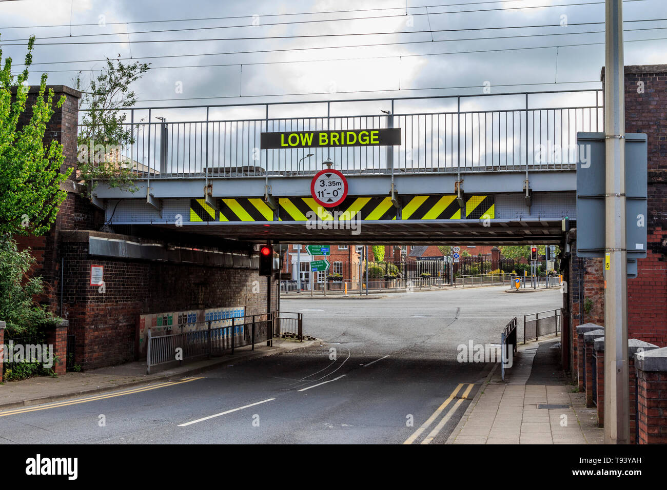 Low Railway Bridge, Headroom Sign, Macclesfield Town Centre, CHeshire ...