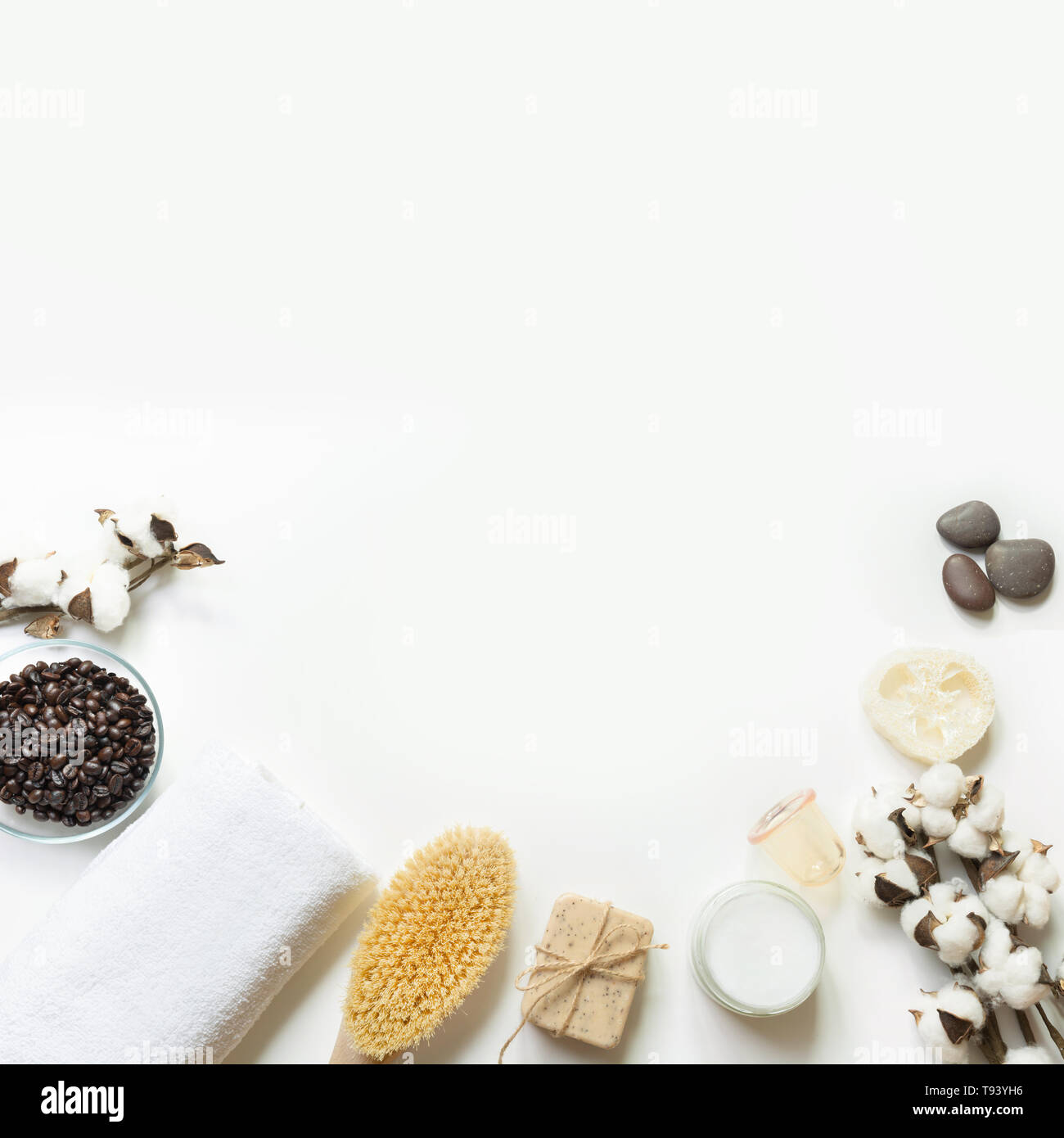 Set for cellulite removal, coffee beans, coconut oil, cotton, vacuum ...