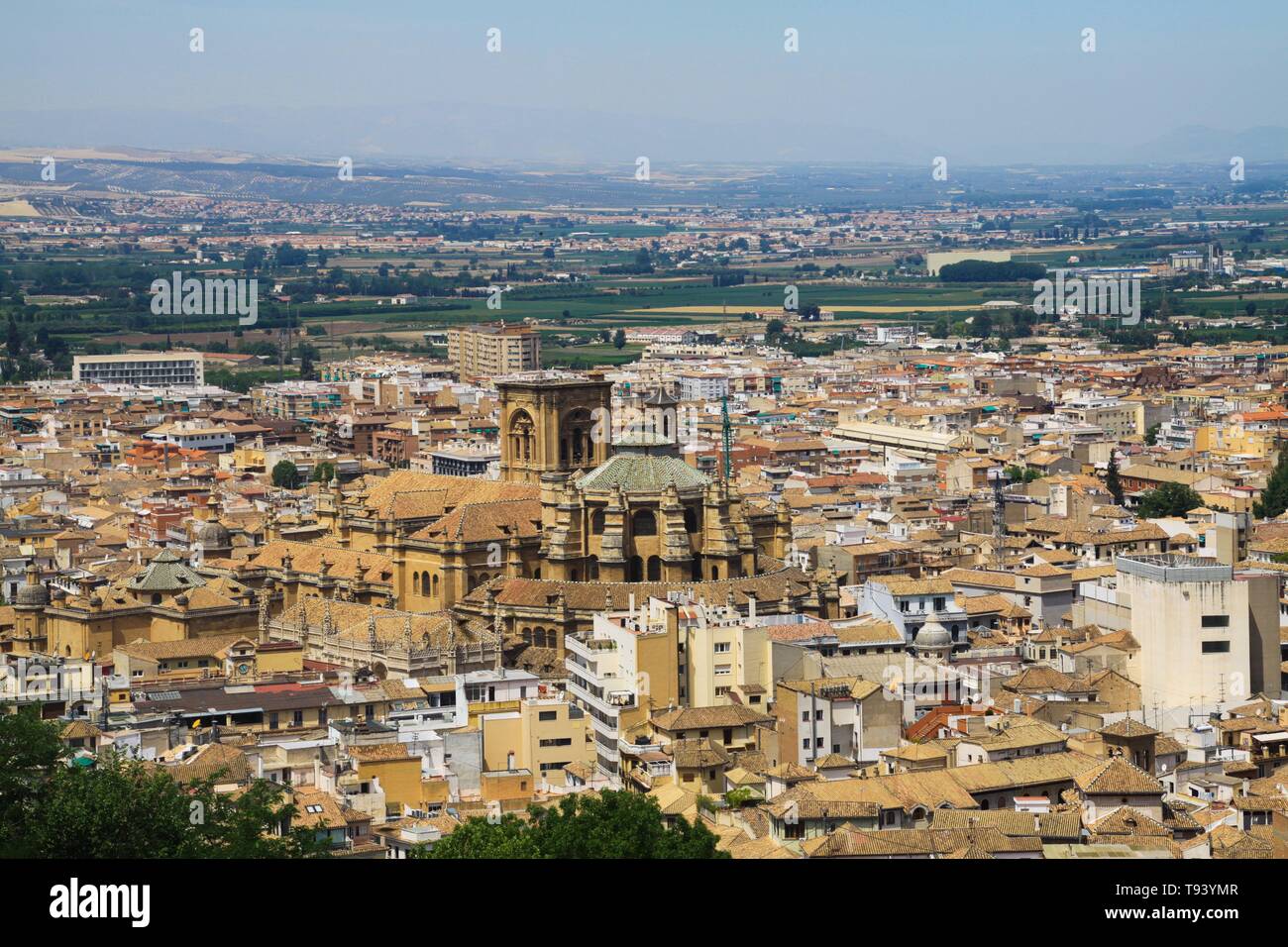 Aerial view over Granada from Alhambra with cathedral (Catedral ...