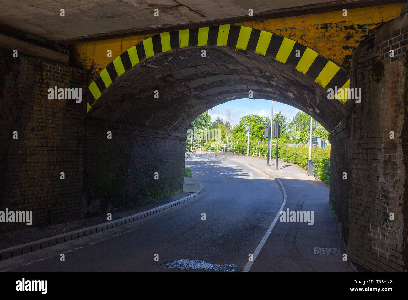 Low bridge warning sign on railway bridge in Cheshire UK Stock Photo ...