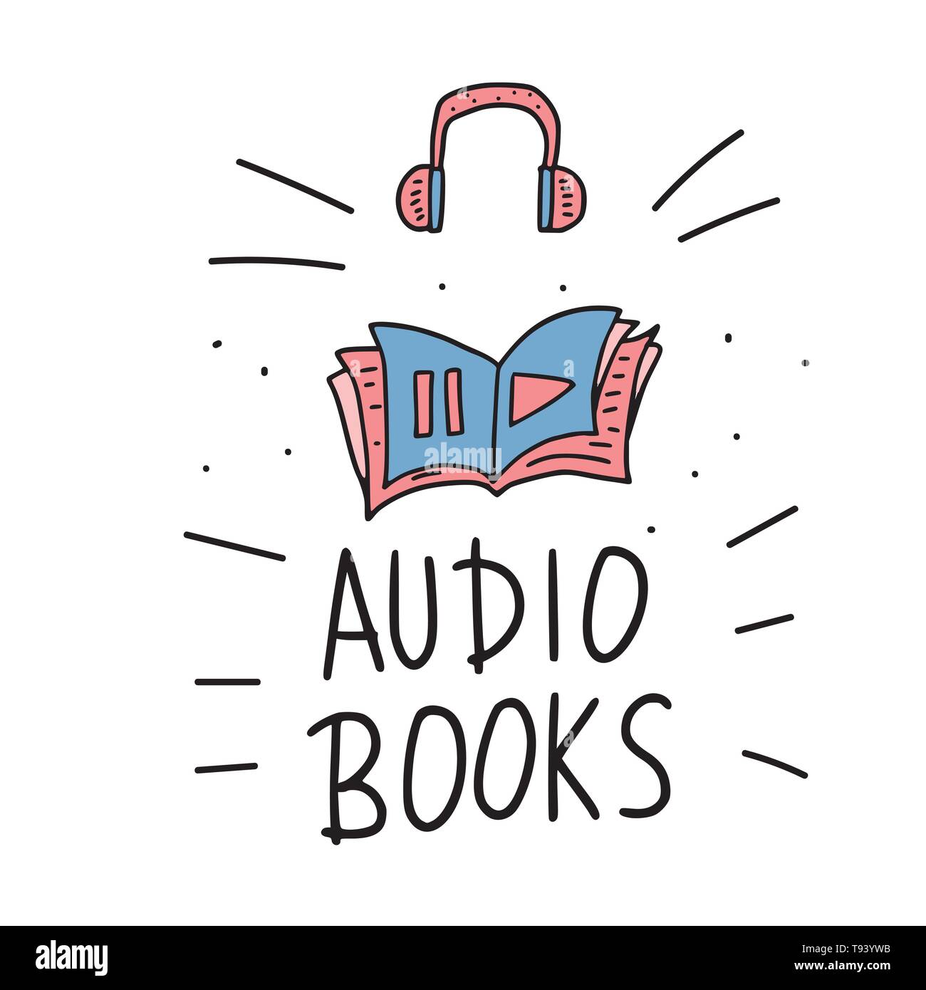 Audiobooks concept in doodle style. Set of audio book symbols with ...