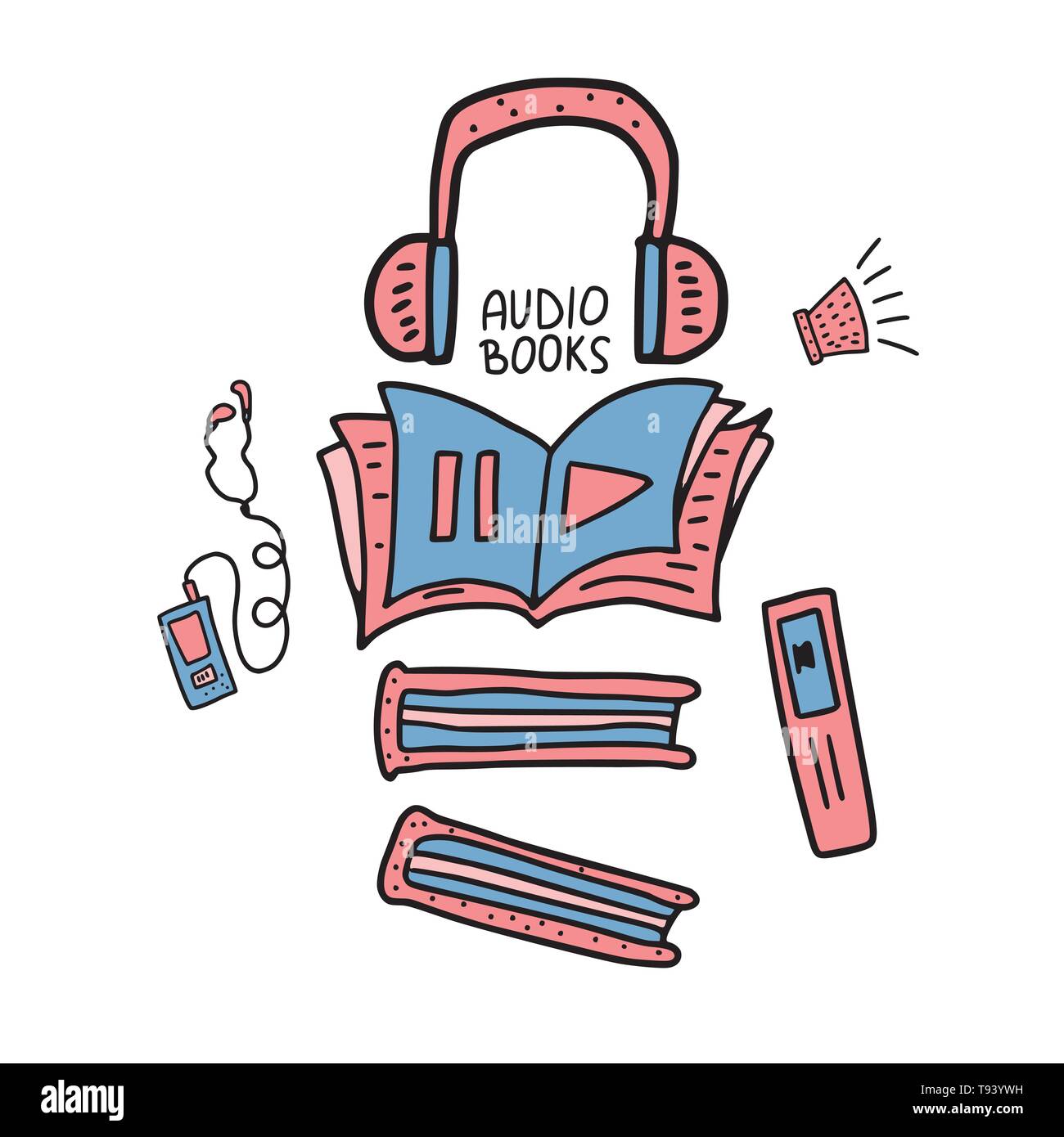 Audiobooks concept. Set of audio book symbols with lettering. Vector ...
