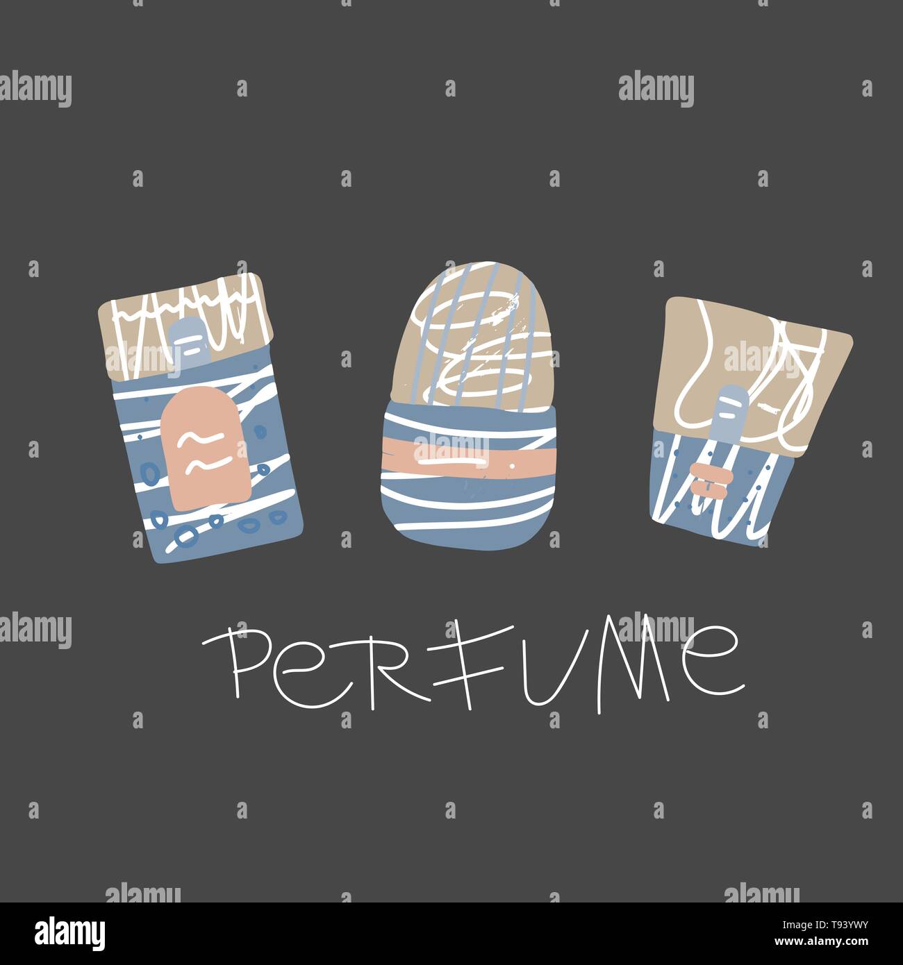 Set of beauty supplies and handwritten lettering. Hygiene vials, tubes ...