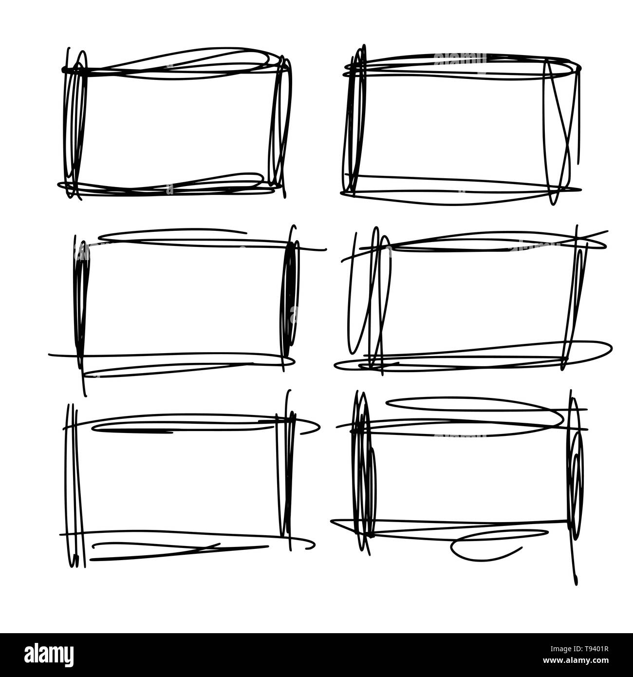 Frames in doodle style. Set of rectangle handdrawn borders. Vector ...