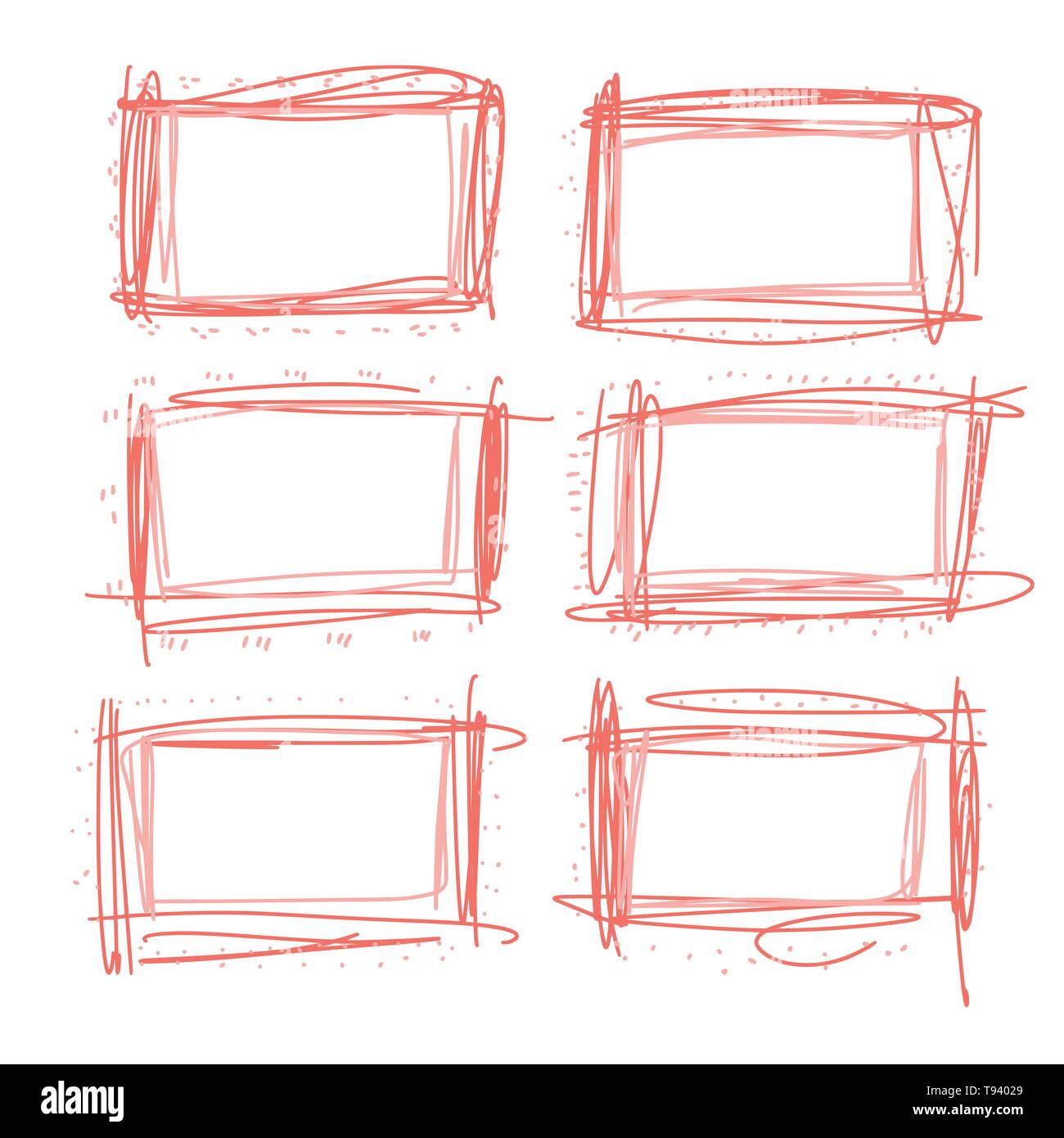 Frames in doodle style. Set of rectangle handdrawn borders. Vector ...
