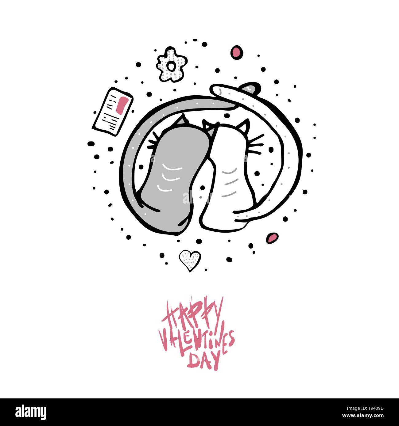 Happy Valentines Day greeting card template. Handwritten lettering with ...
