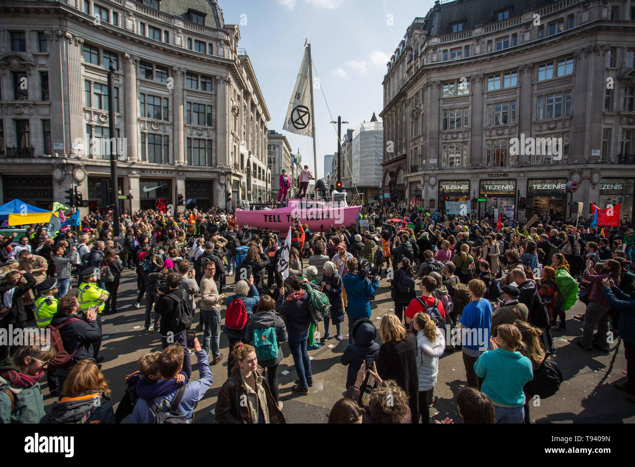 Climate protest group Extinction Rebellion block London’s Oxford Circus ...