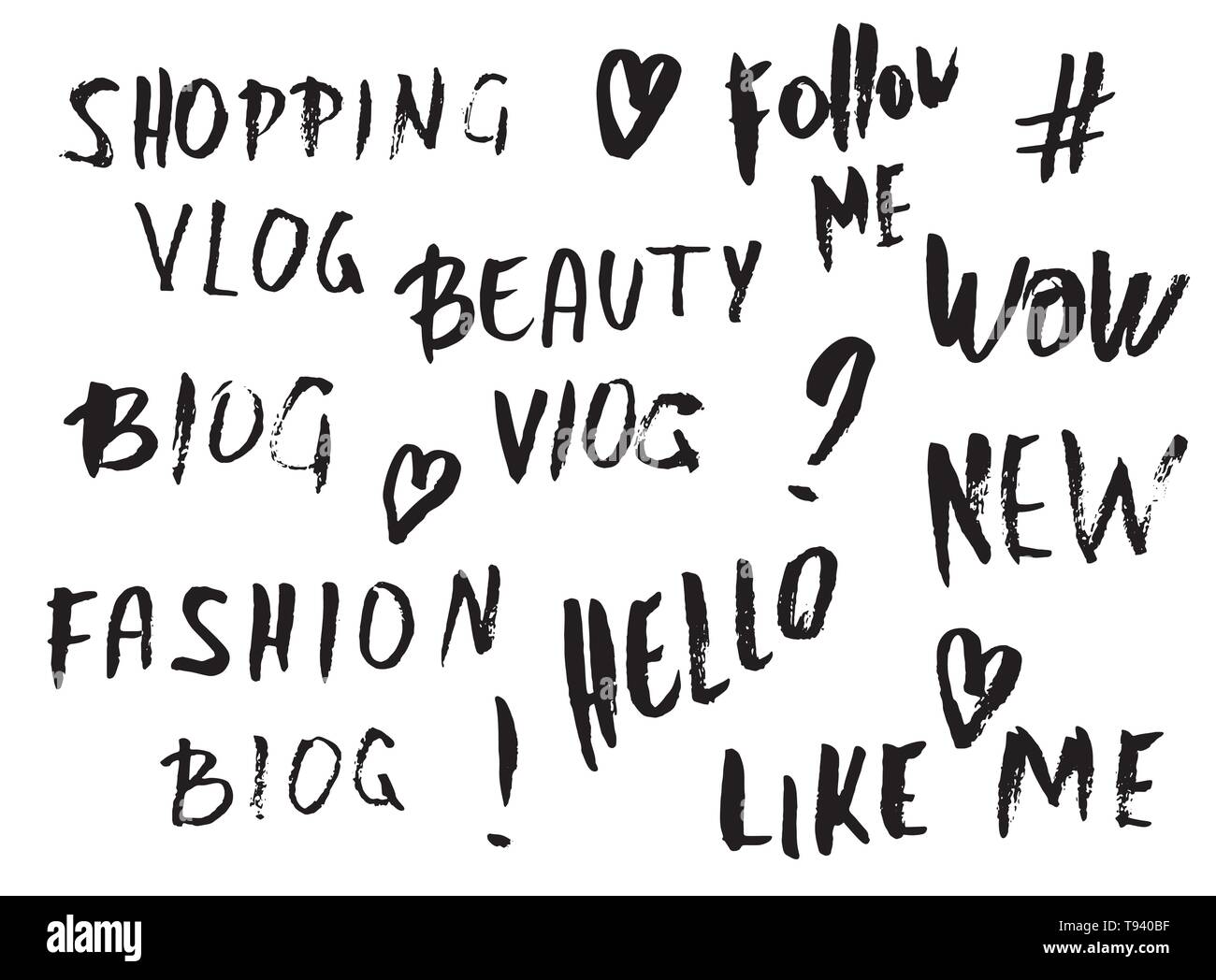 Set of grunge handwritten lettering for social media network. Vector ...