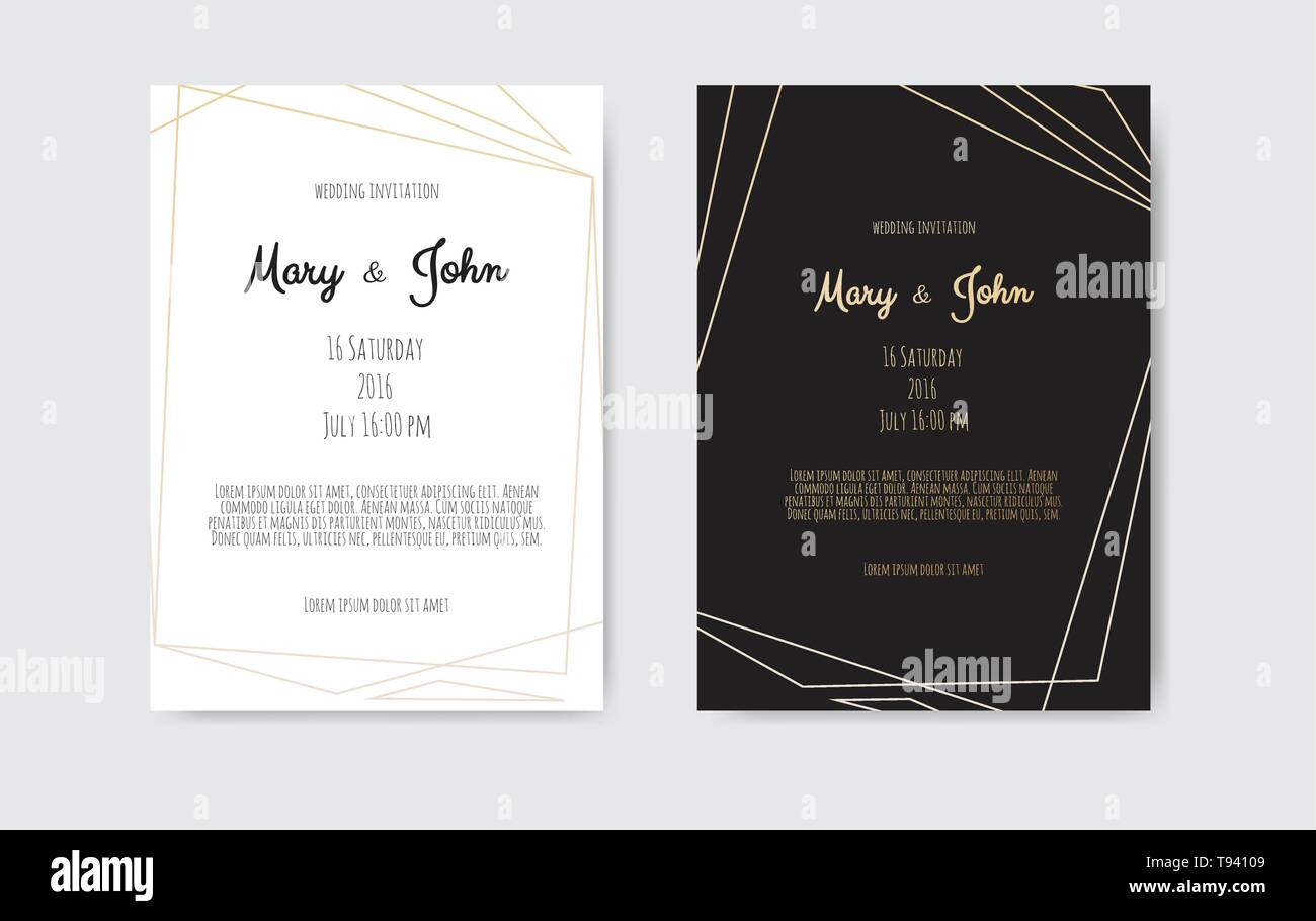 Wedding Invitation, invite card design with Geometrical art lines, gold ...