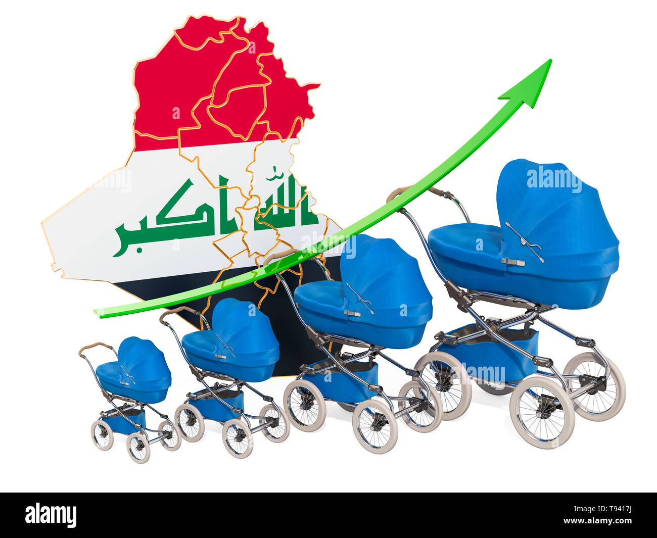 Growing birth rate in Iraq, concept. 3D rendering isolated on white ...