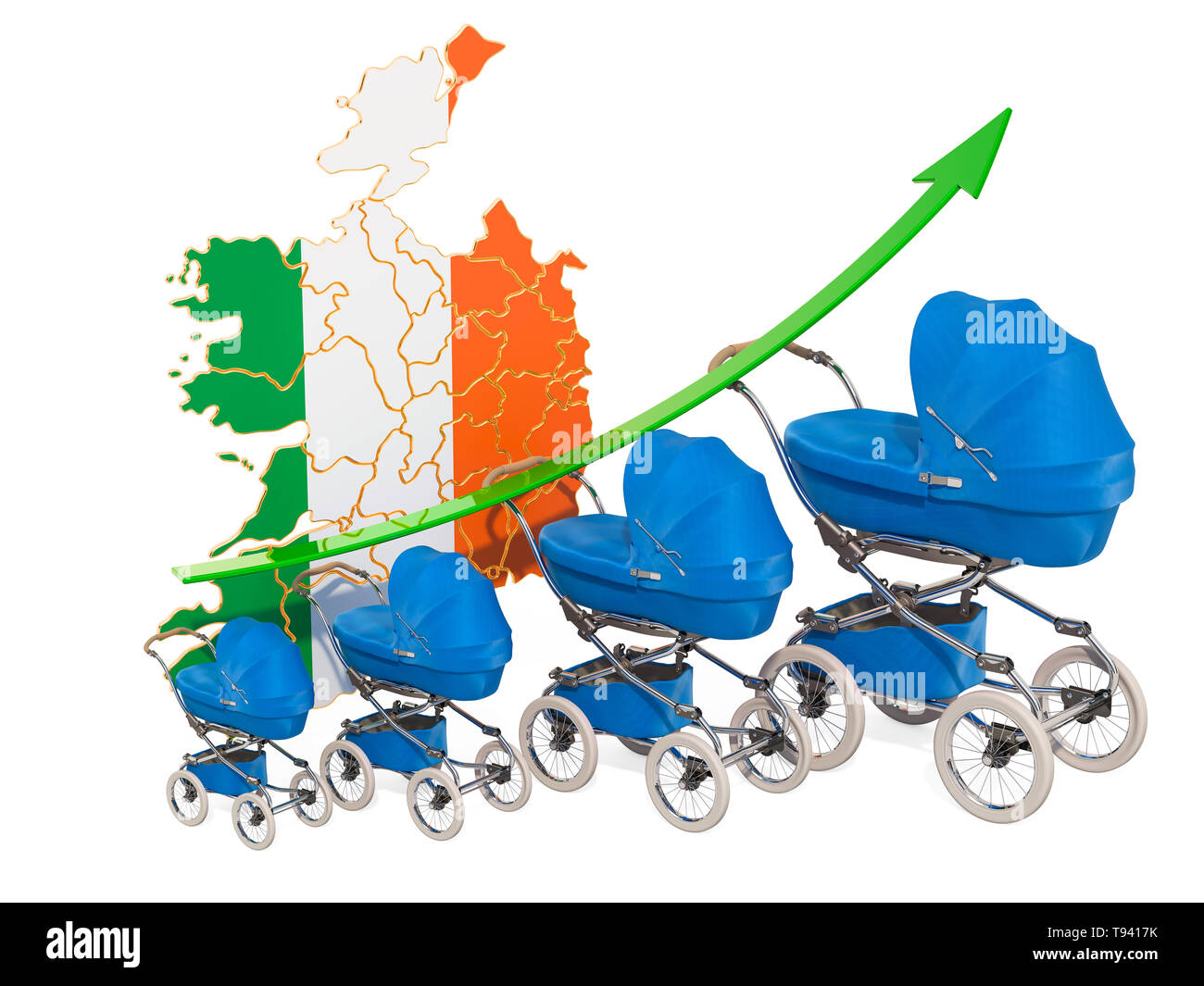 Growing birth rate in Ireland, concept. 3D rendering isolated on white ...
