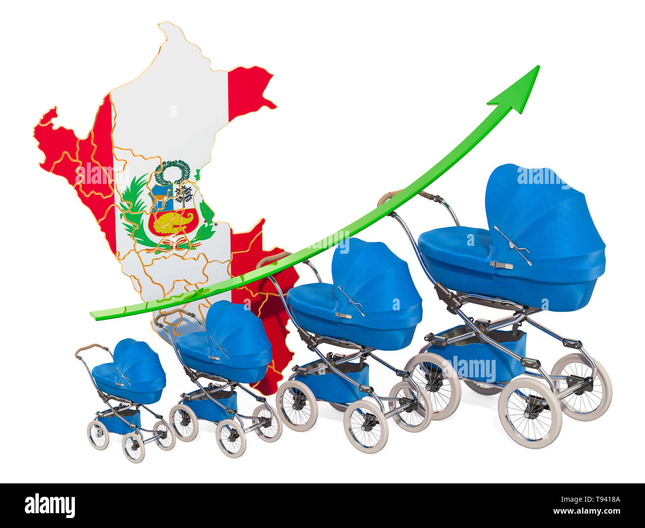 Growing birth rate in Peru, concept. 3D rendering isolated on white ...