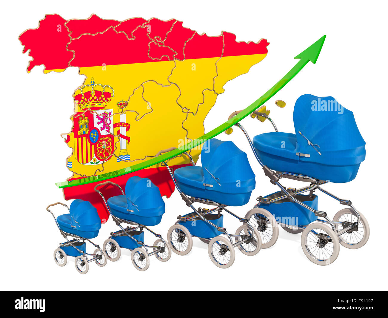 Growing birth rate in Spain, concept. 3D rendering isolated on white ...