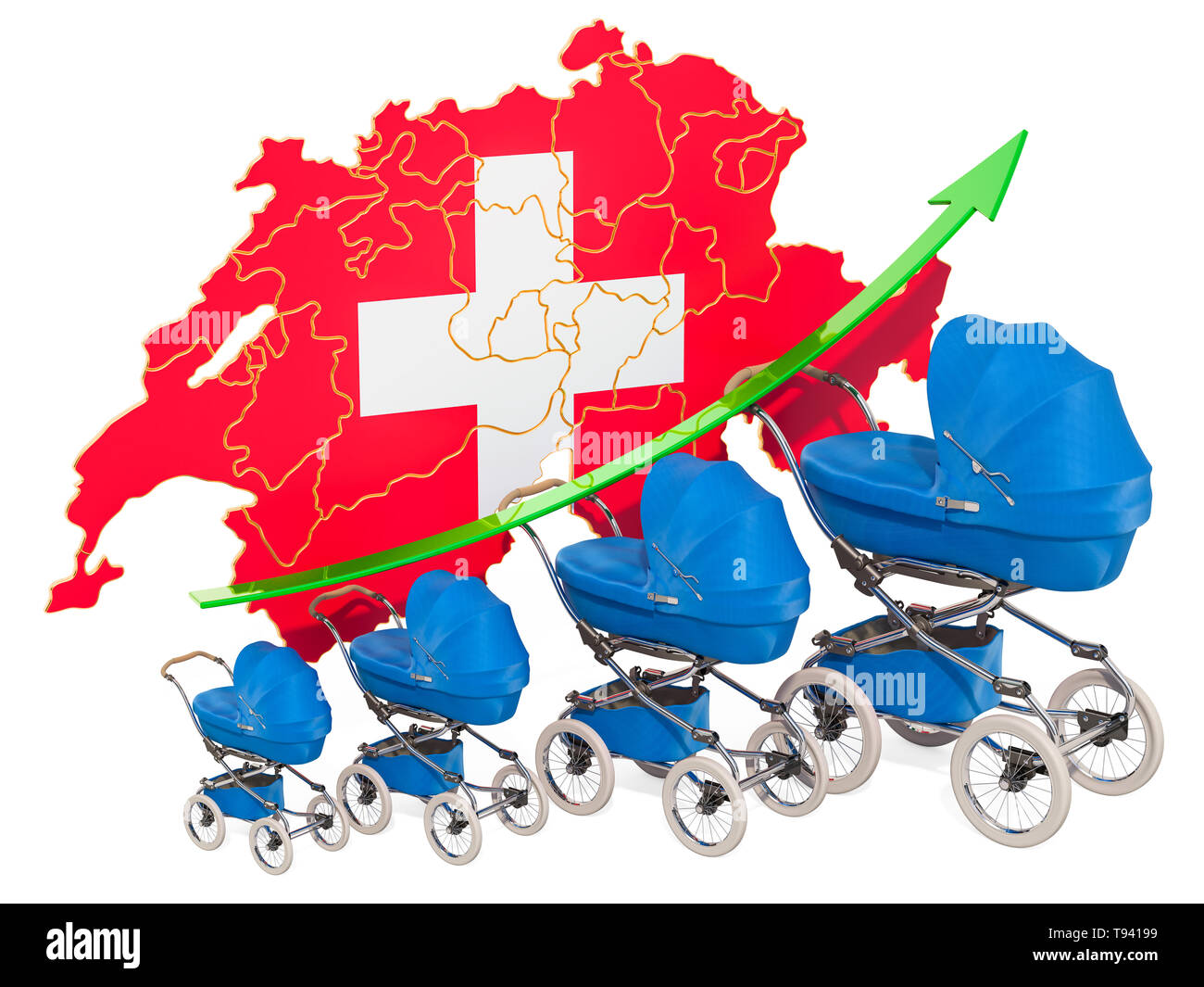 Growing birth rate in Switzerland, concept. 3D rendering isolated on ...