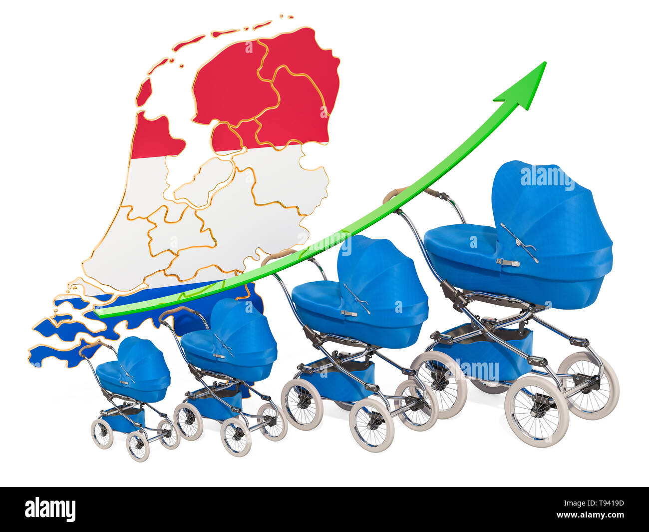 Growing birth rate in the Netherlands, concept. 3D rendering isolated ...