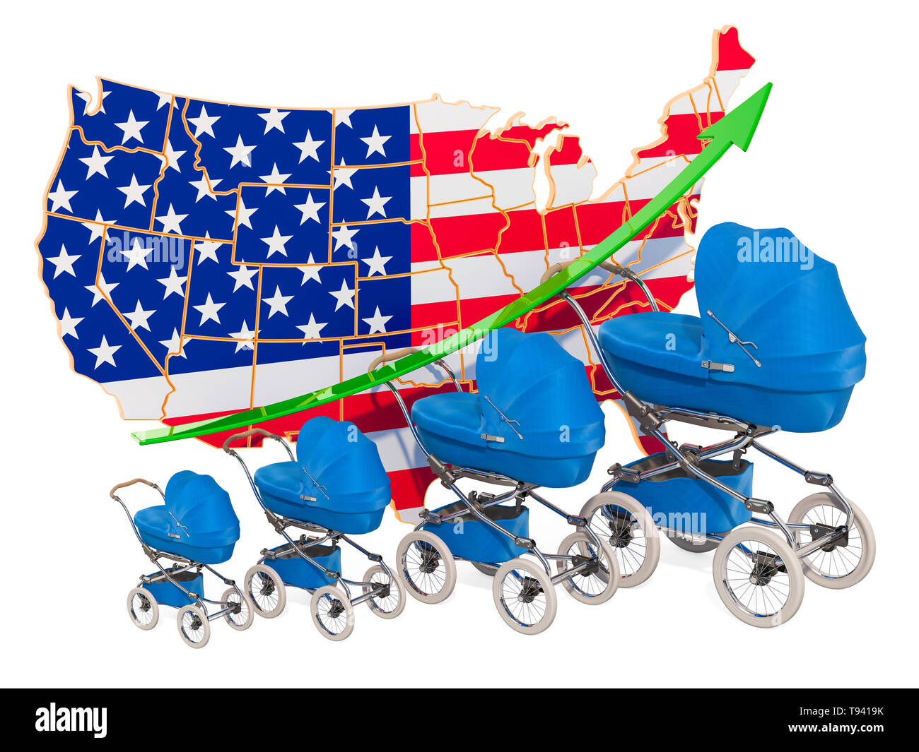 Growing birth rate in the USA, concept. 3D rendering isolated on white ...