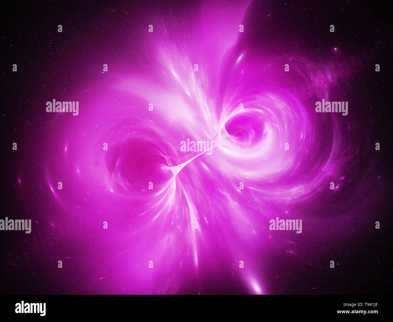 Pink glowing correlated worlds with wormhole, computer generated ...
