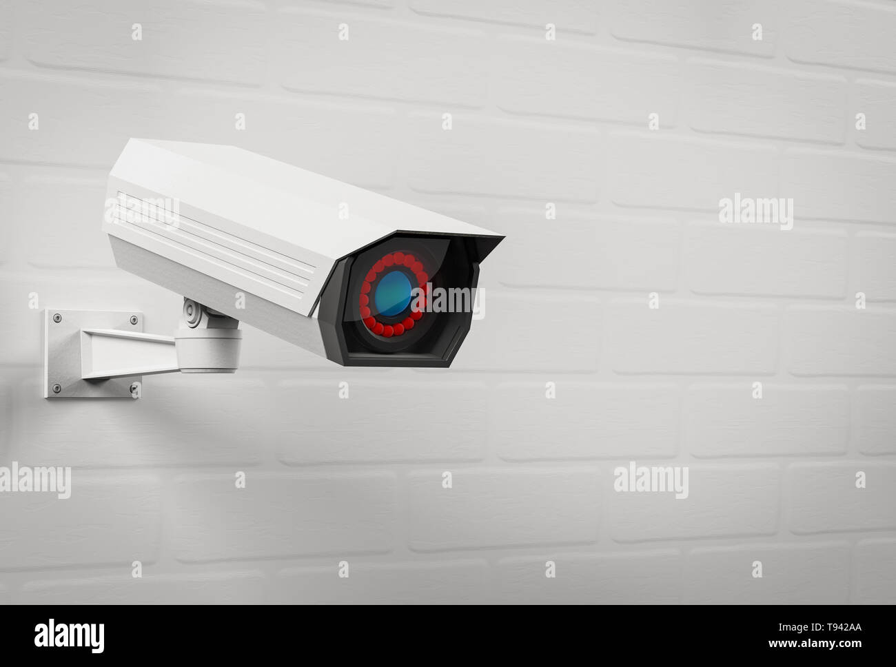 Cctv camera on the wall. Security monitoring system. 3d rendering ...