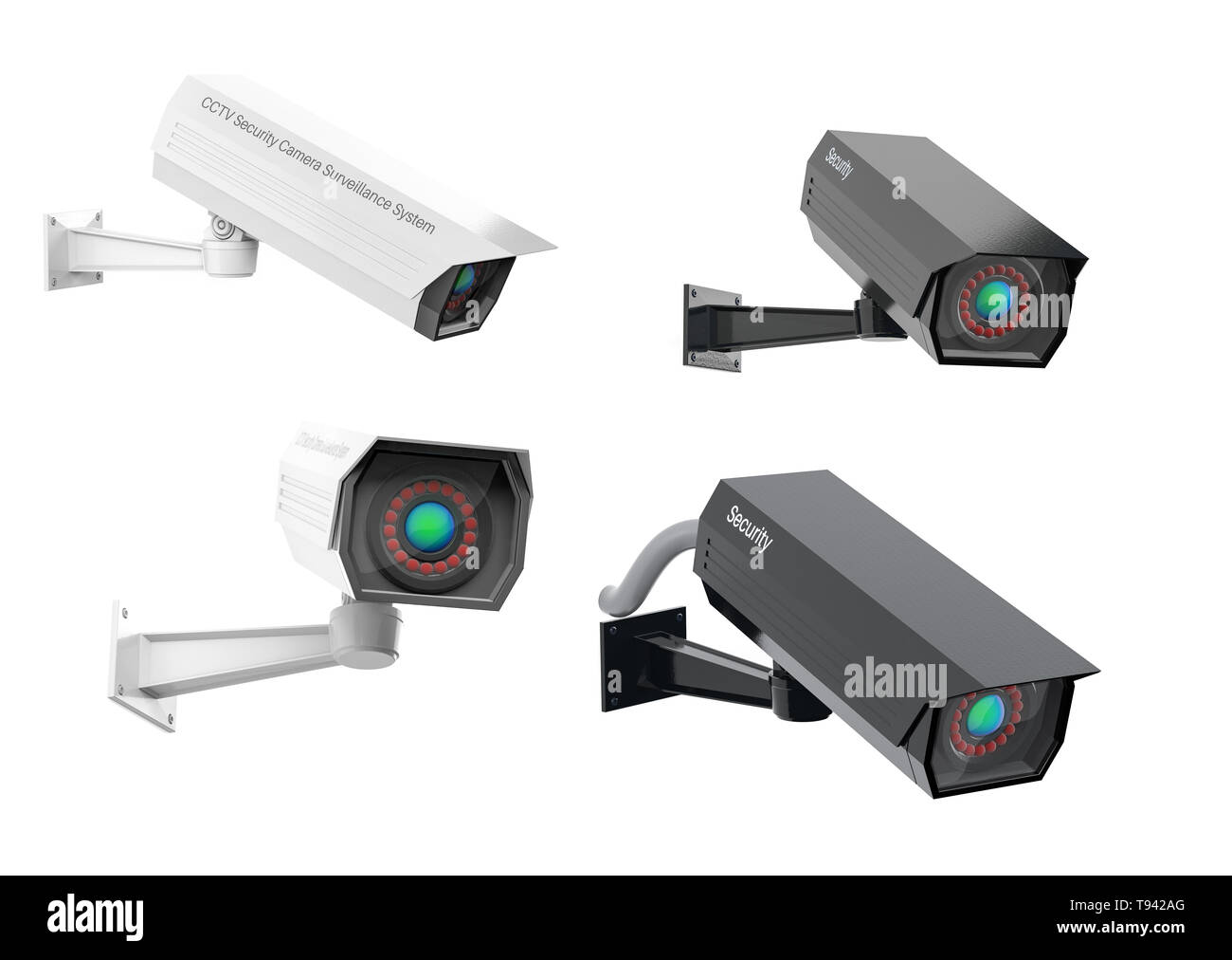 CCTV security camera. Set of surveillance system. 3d rendering ...