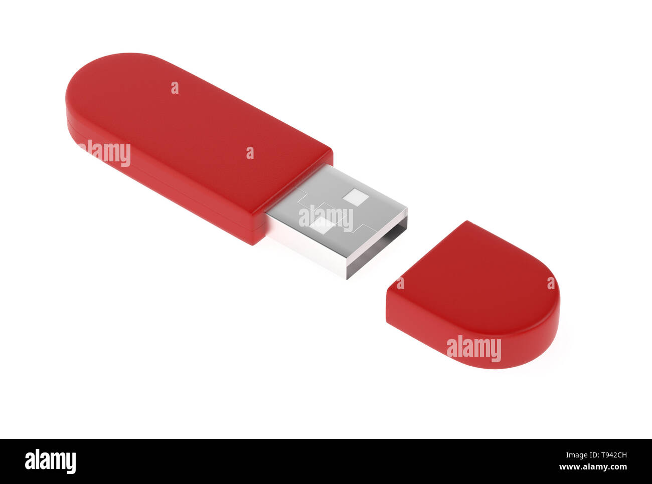 USB stick. Red digital storage accessory. 3d rendering illustration ...