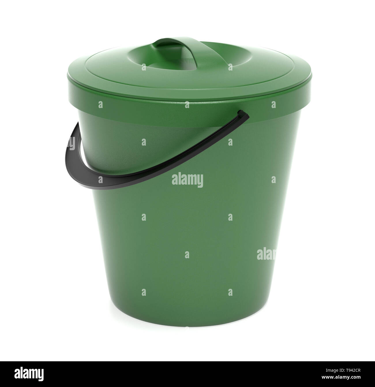 Green plastic bucket with closed lid. 3d rendering illustration ...