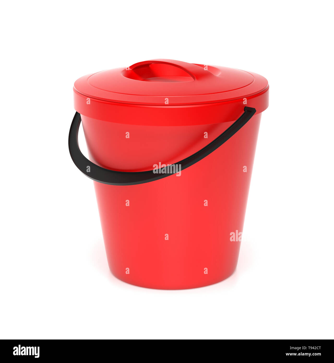 Red plastic bucket with closed lid. 3d rendering illustration isolated ...