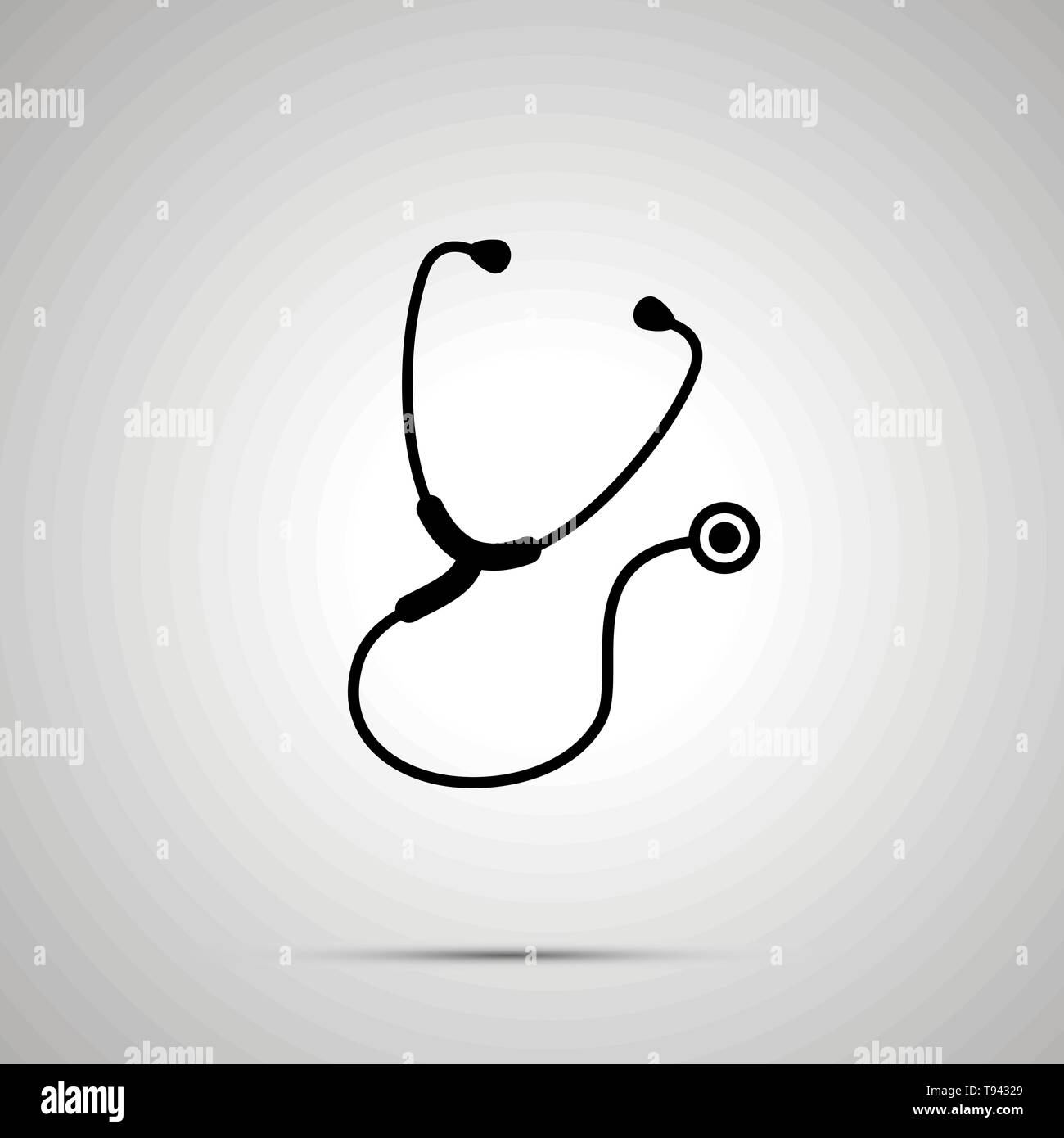 Medical stethoscope, simple black icon with shadow on gray Stock Vector ...